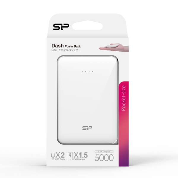 Dash C50 5000mAh USBモバイルバッテリー[2ポート/ホワイト Dash C50 5000mAh USBモバイルバッテリー[2ポート/ホワイト