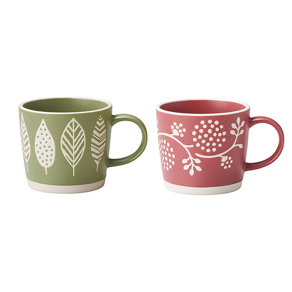 ナチュル マグカップ 約300ml ペアセット（2個入り） リーフグリーン×フラワーピンク｜の通販はソフマップ[sofmap]