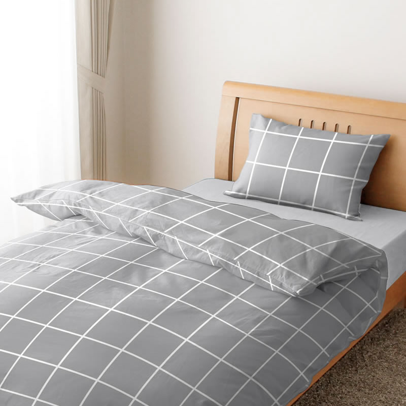 【3点セット】グラフチェック SLサイズ グレー LS3-922-05 [掛ふとんカバー：150×210cm 兼用シーツ：105×205×30cm 枕カバー：43cm×63cm /シングル ...