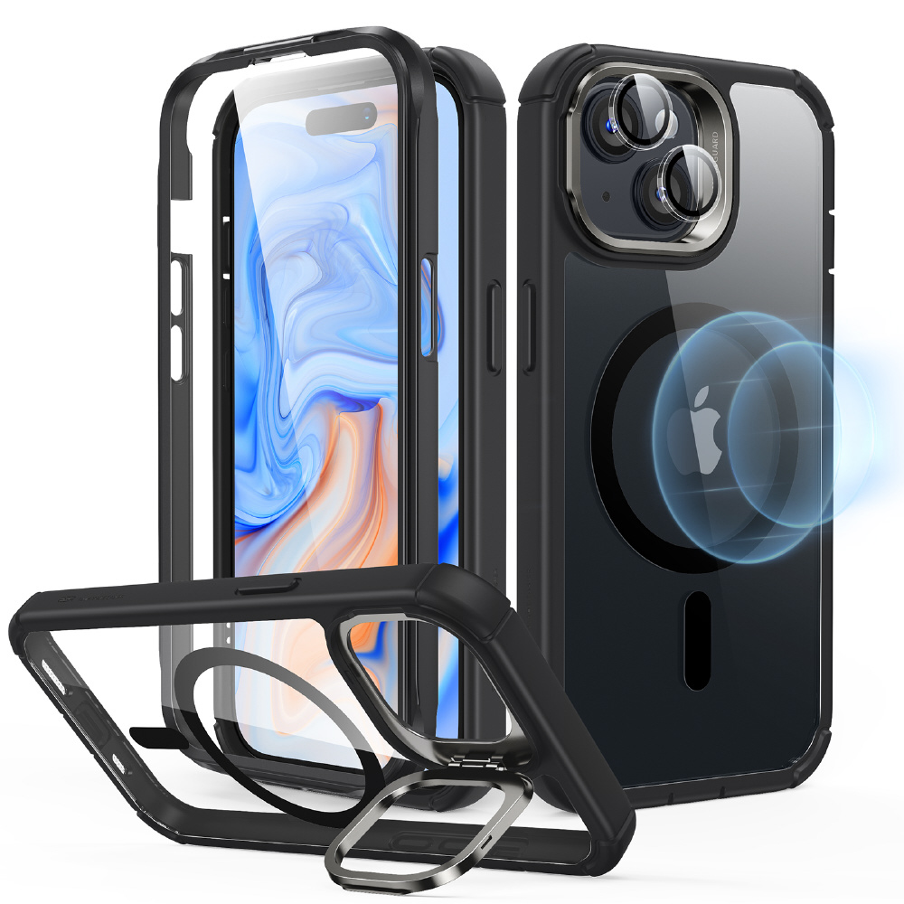 iPhone 15 対応 2パート ハイブリッドケース（MagSafe対応） ESR Clear Black ArmorToughCasewithStashStandforiPhone15｜の ...