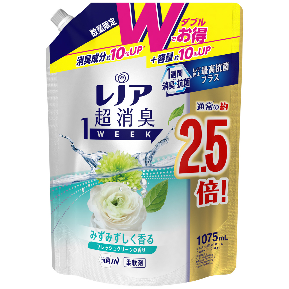 Lenor（レノア）超消臭1week みずみずしく香るフレッシュグリーン つめかえ用 特大サイズ増量 1075mL フレッシュグリーン｜の通販はソフマップ[sofmap]