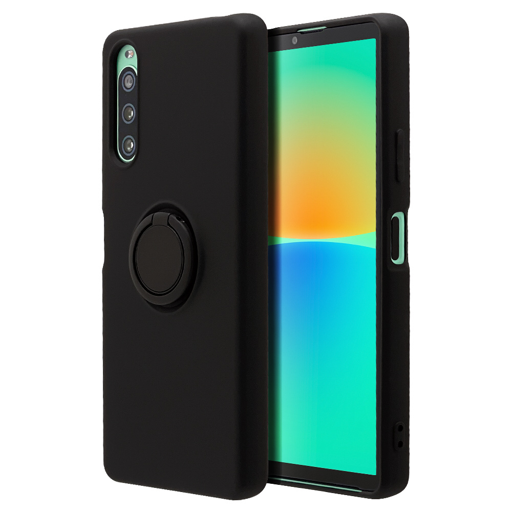 Xperia10 IV SO-52C SOG07 ケース カバー リング付き ソフトケース TPU スマホリング付き 落下防止 スタンド ストラップホール ブラック エクスペリア10 マーク4 ...